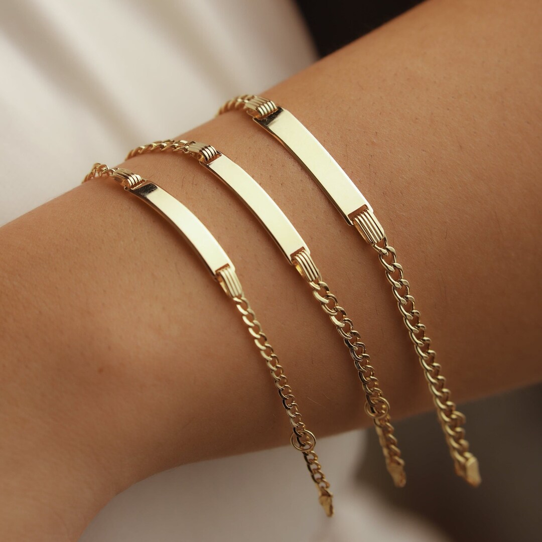 14K Real Gold ID Bracelet, Personalize Baby Girl Boy Bracelet ...