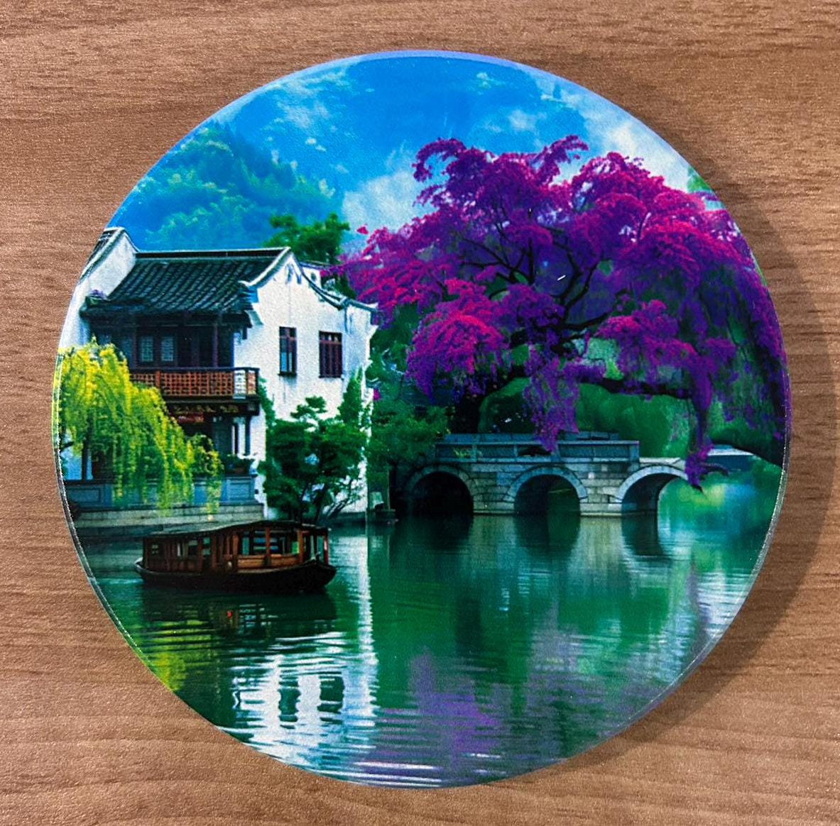Set of 4 Ceramic Drink Coasters 4" Round - Absorbent Cork Base - Water ...