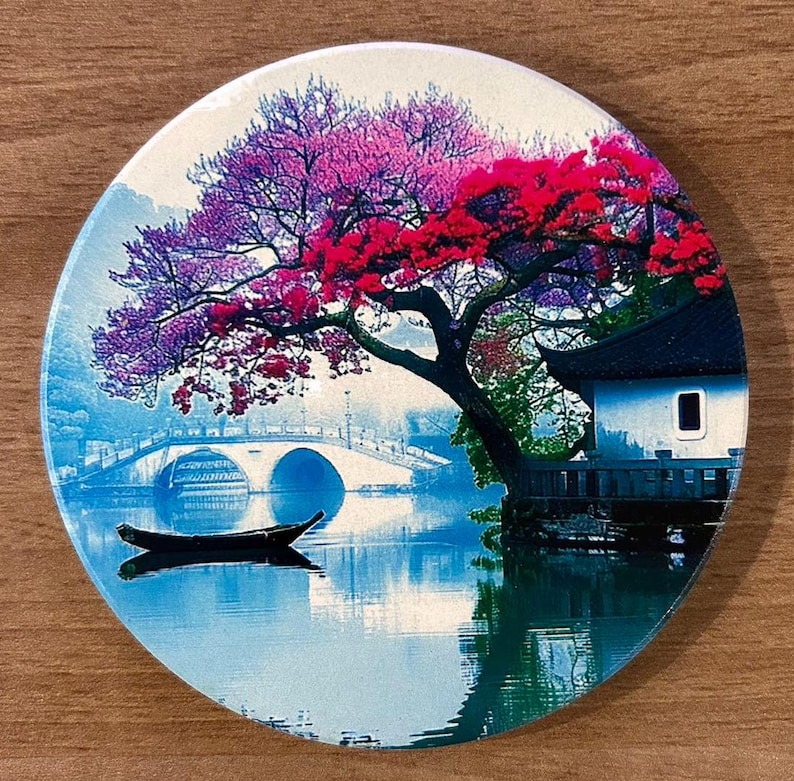 Set of 4 Ceramic Drink Coasters 4" Round - Absorbent Cork Base - Water ...