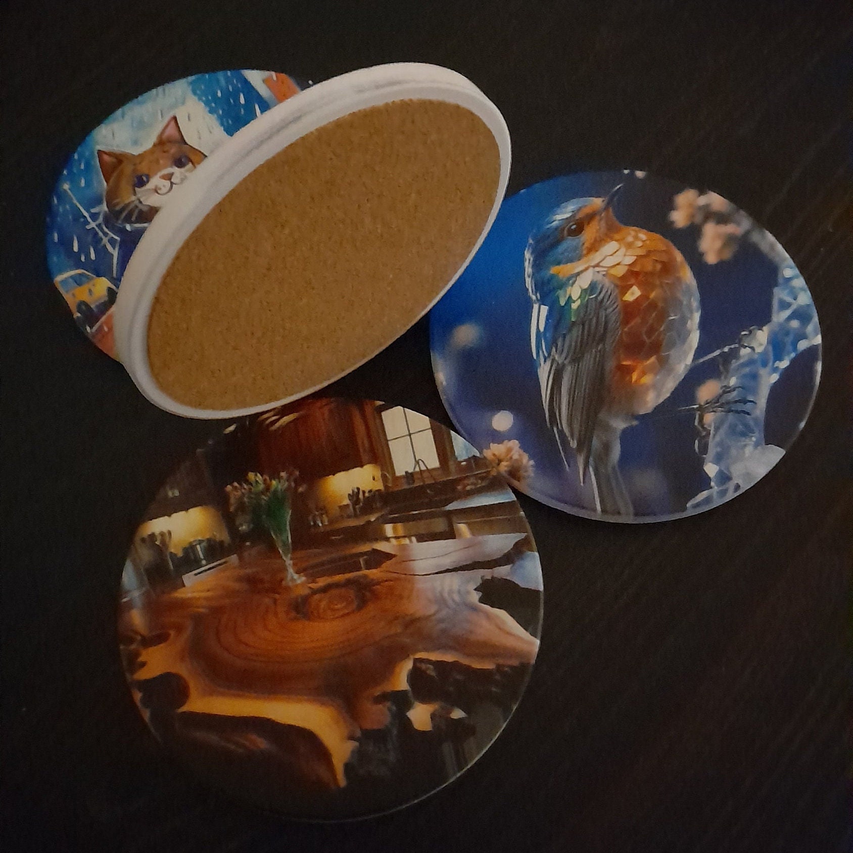 Set of 4 Ceramic Drink Coasters 4 Round vivid Images 4 AI Generated ...
