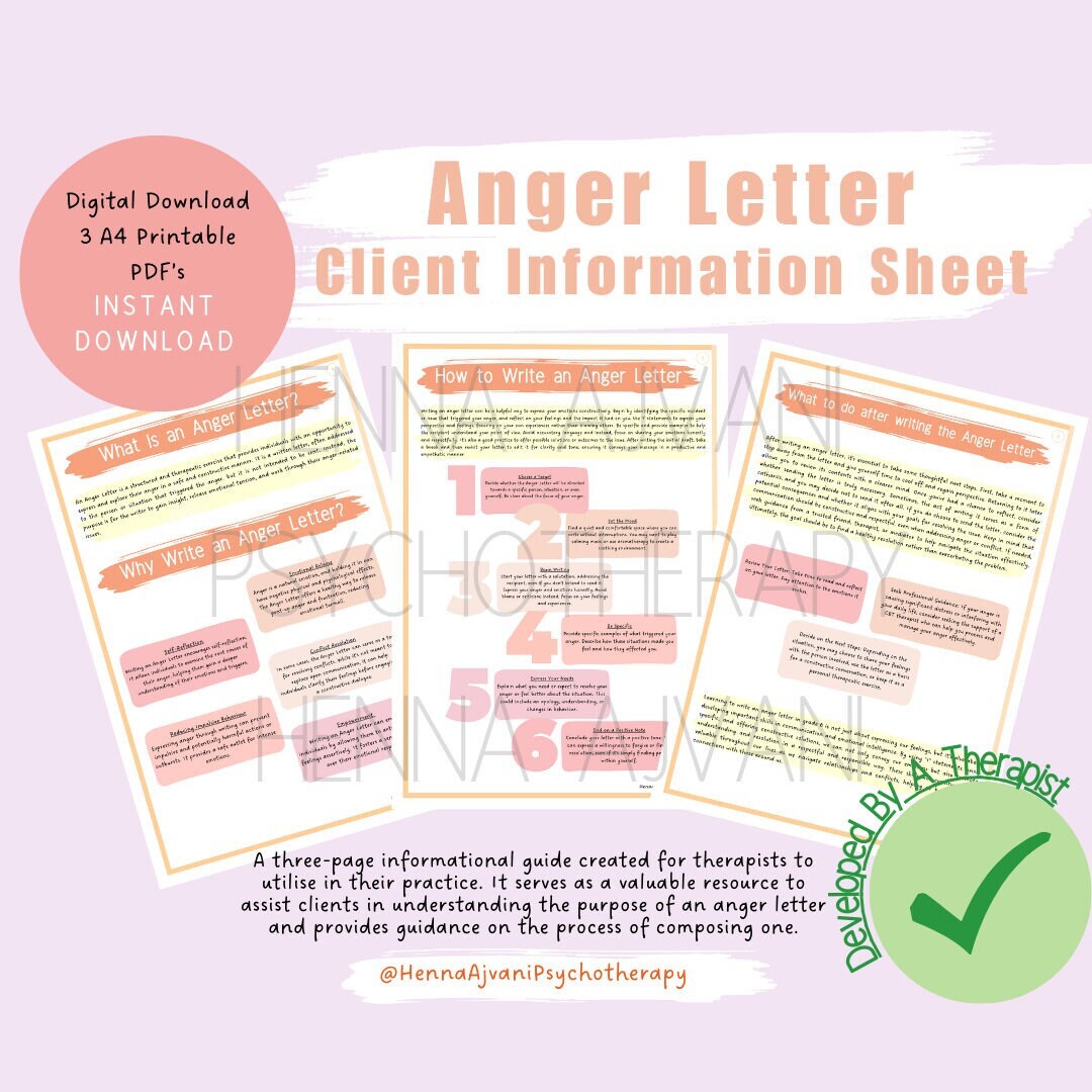 Therapy Information Sheet for Clients What is Anger Letter - Etsy