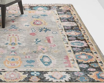 Hand Knotted Oushak Rug, Pink Hand Knotted Rug, Hand Knotted Wool Rug ...