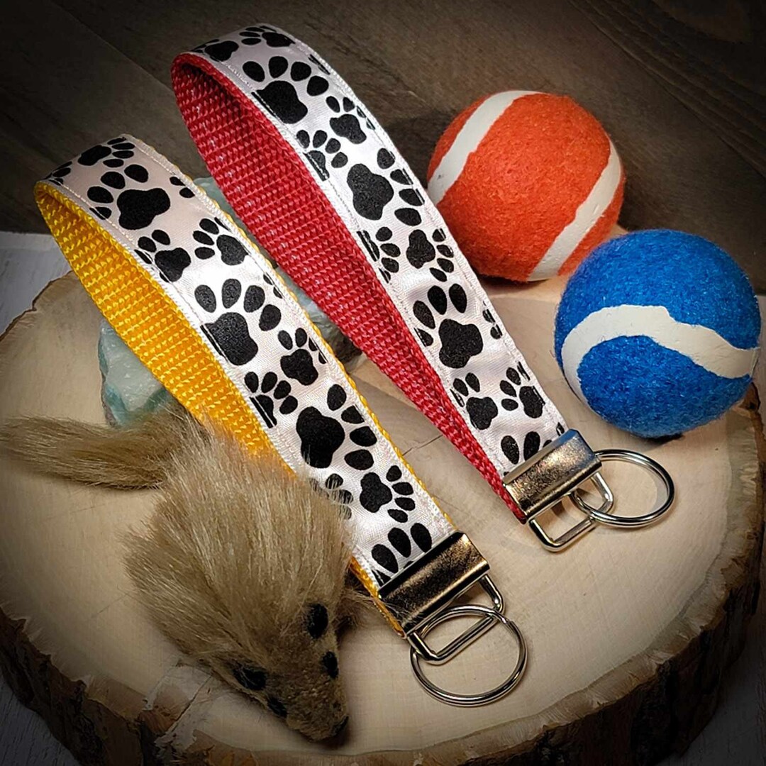 Black and White Dog Paw Print Keychain Wristlet Gift Under 10 Gift for ...