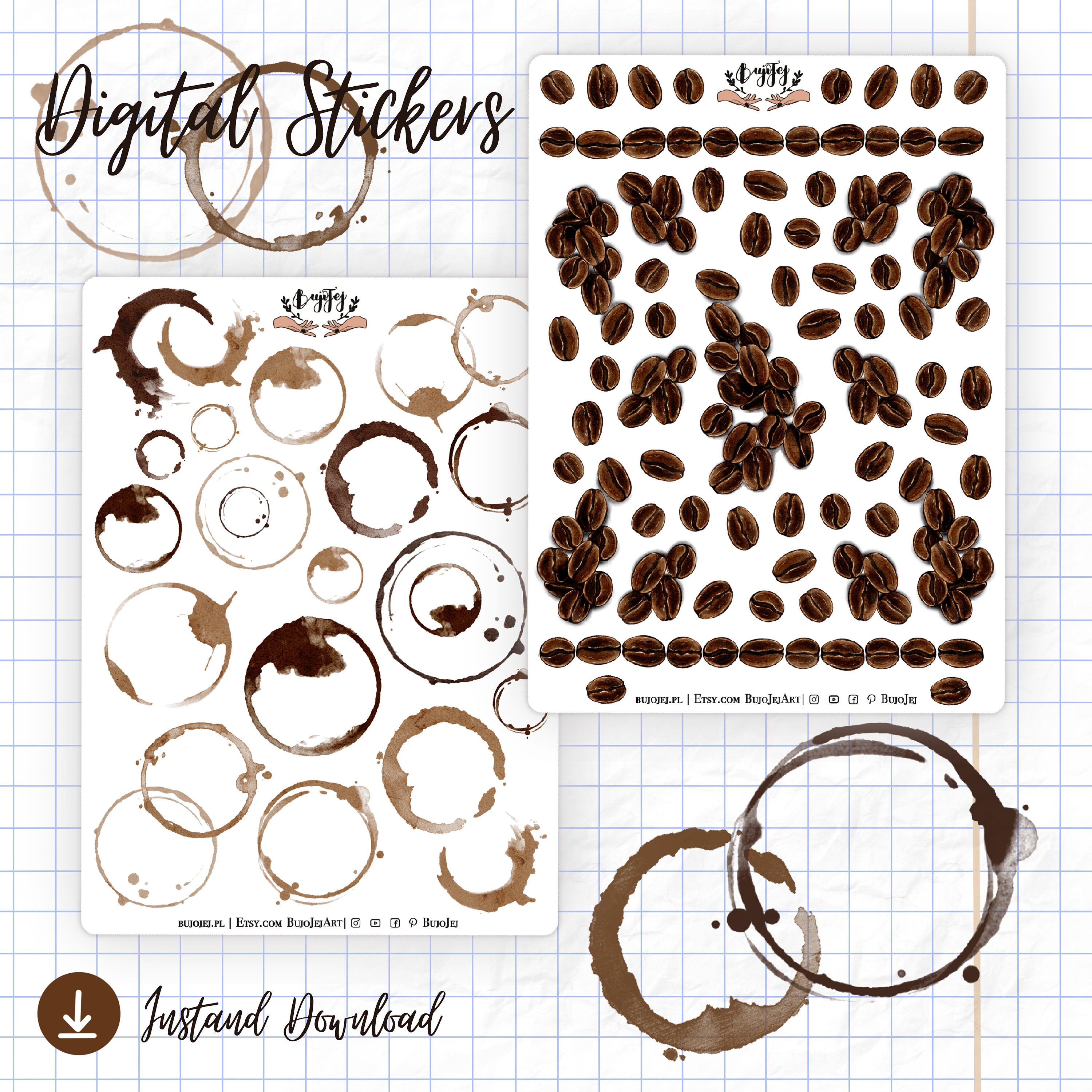 Digital Sticker Sheets Pack Coffee Lover Bullet Journal Stickers Set ...
