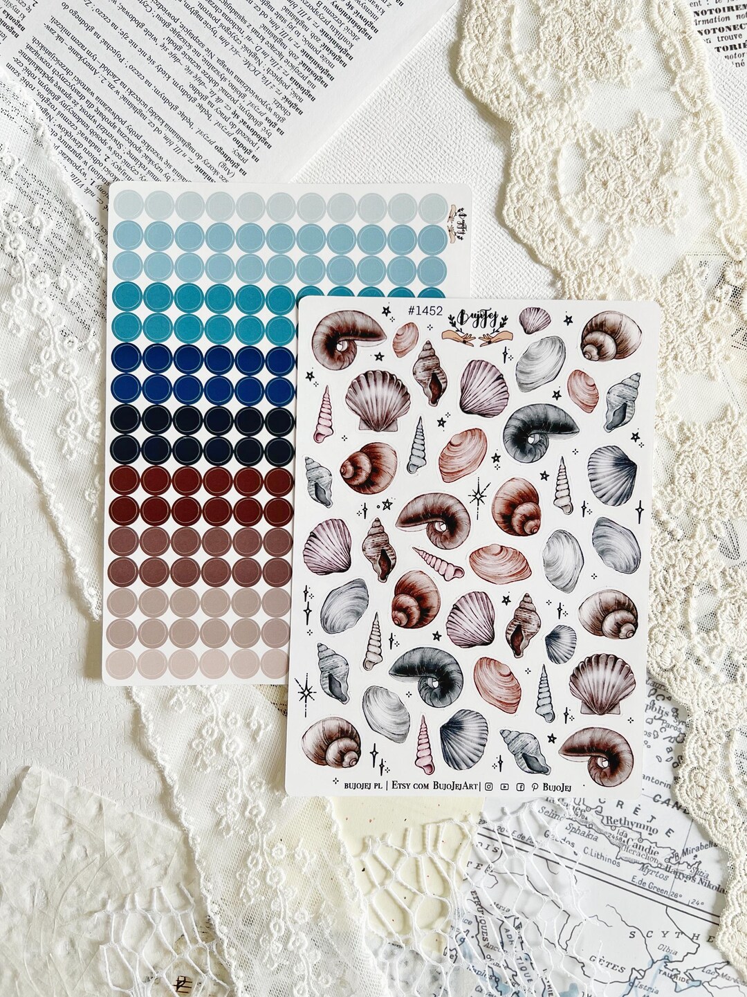 Seashell Stickers & Gradient Dot Stickers – Vintage Ocean Theme, Bujo ...