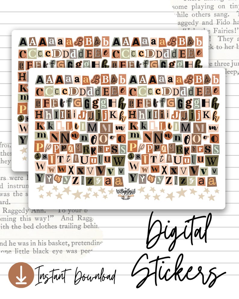Vintage Alphabet Digital Stickers - A4 Printable Letters for Journaling ...