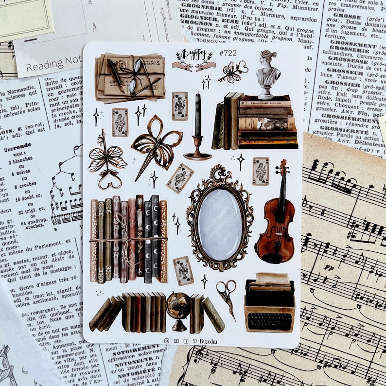 Dark Academia Sticker Sheet – Choose 1 of 6 Designs, Vintage Books ...