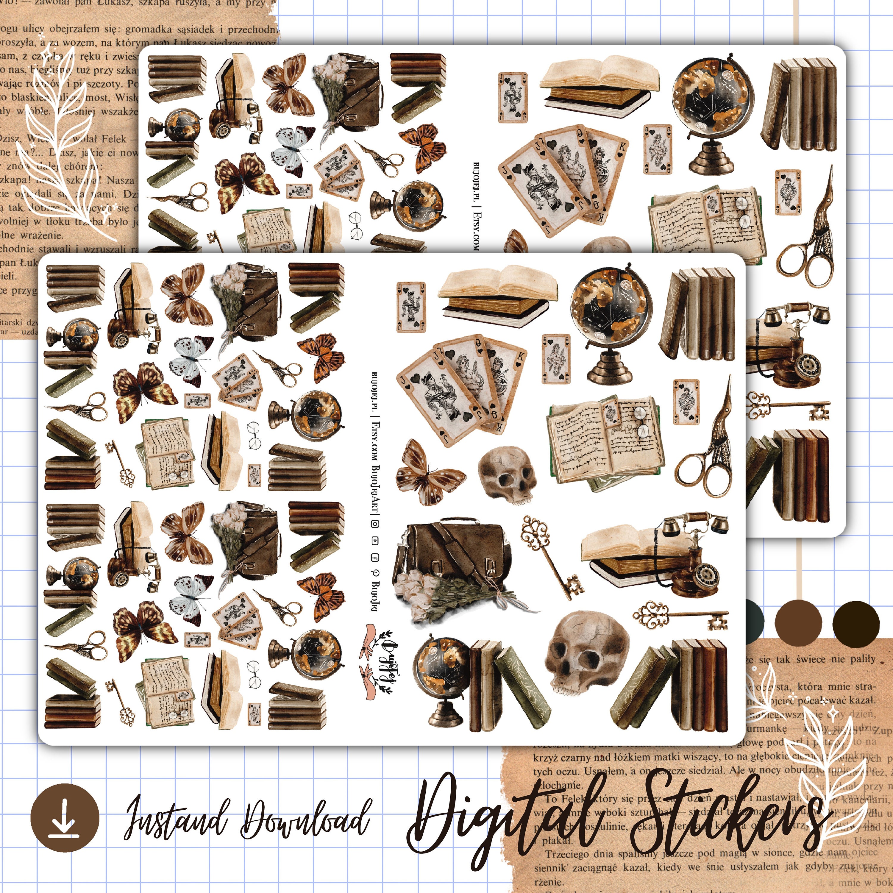 Digital Sticker Sheets Pack - Dark Academia | Bullet Journal Stickers ...