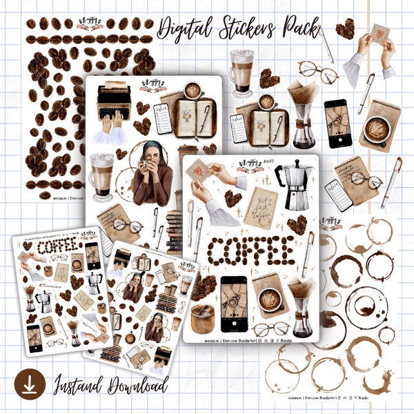 Aesthetic Digital Coffee Stickers - Etsy