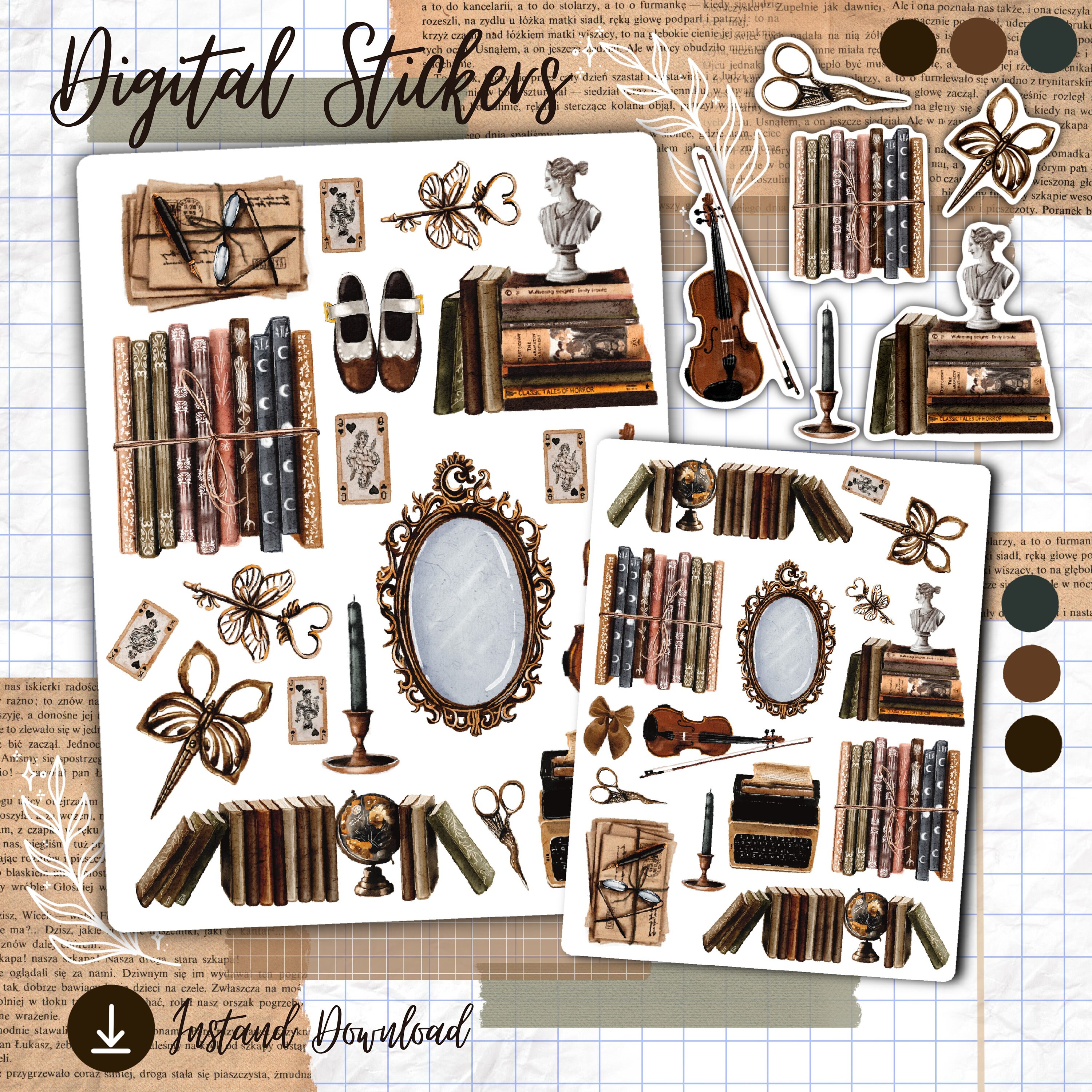 Digital Sticker Sheets Pack - Dark Academia | Bullet Journal Stickers ...