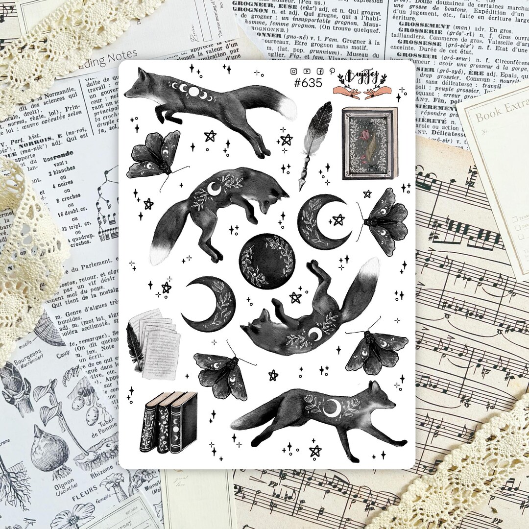 Lunar Fox Sticker Sheet – Mystical Moon Foxes, Celestial Symbols and ...
