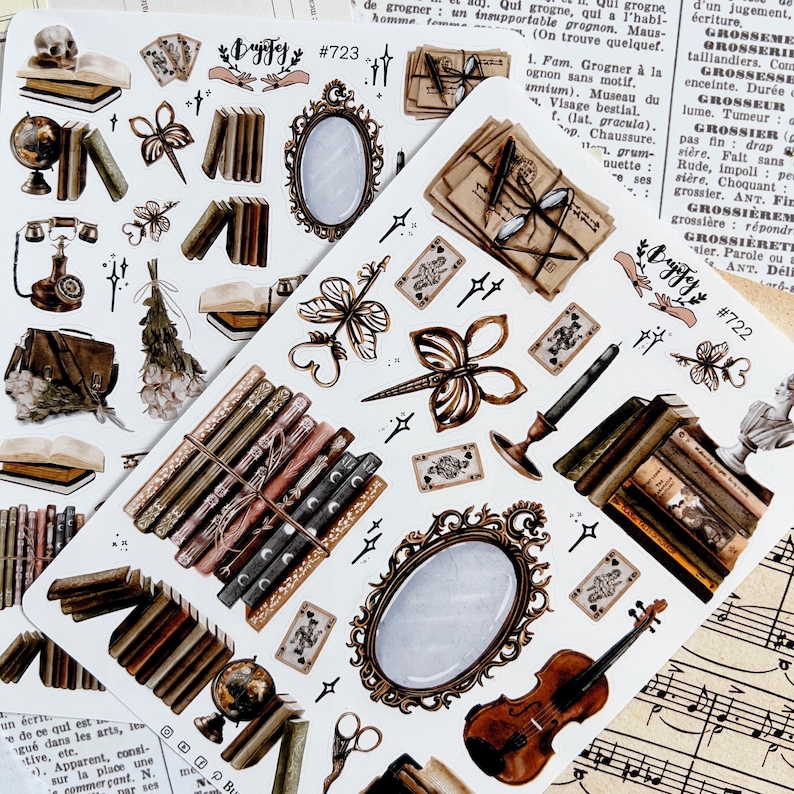 Dark Academia Sticker Sheet – Choose 1 of 6 Designs, Vintage Books ...