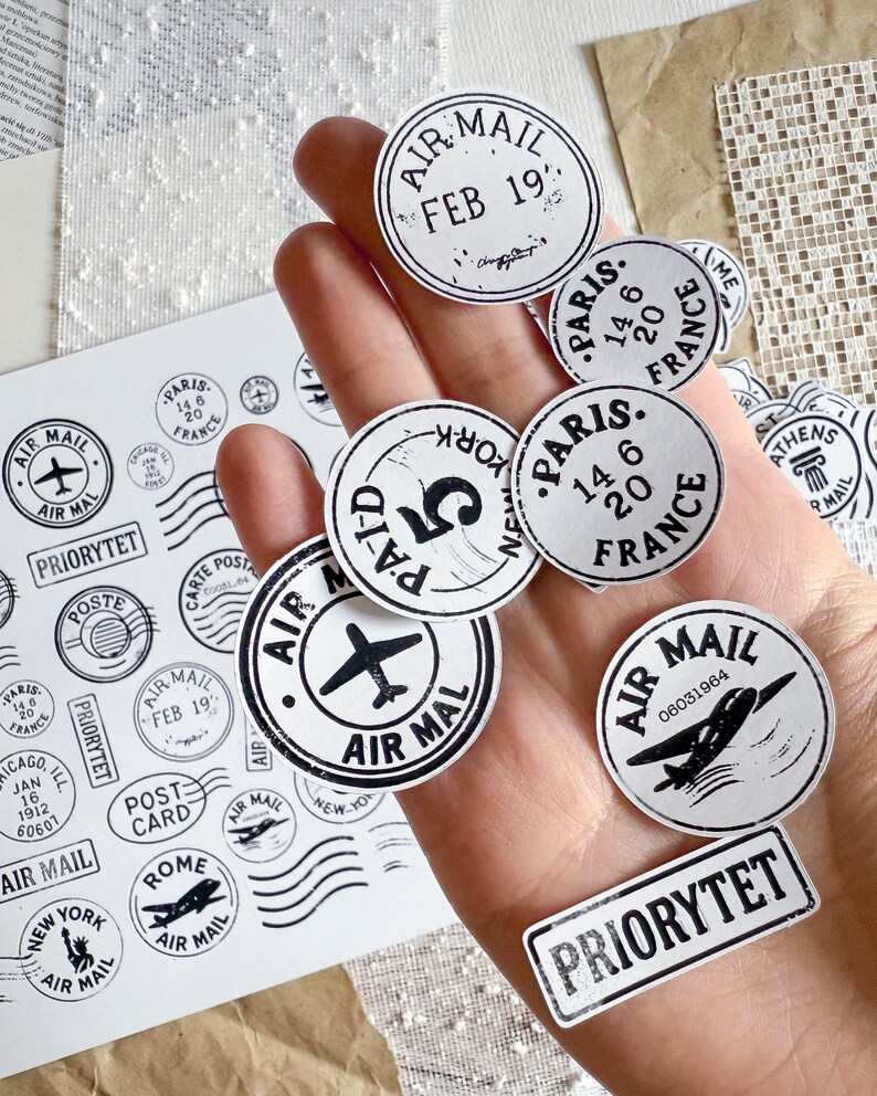 Vintage Postal Stamp Digital Stickers - A4 Printable Air Mail ...
