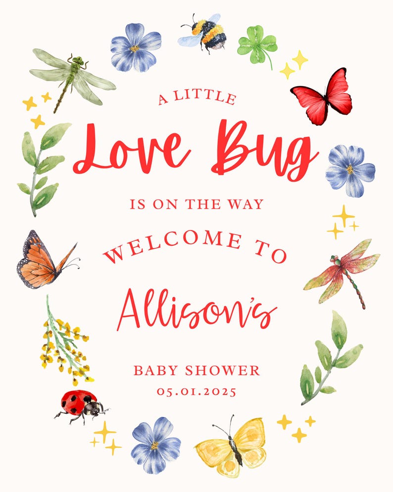 Love Bug Baby Shower Welcome Sign | Gender Neutral Baby Shower Decor ...