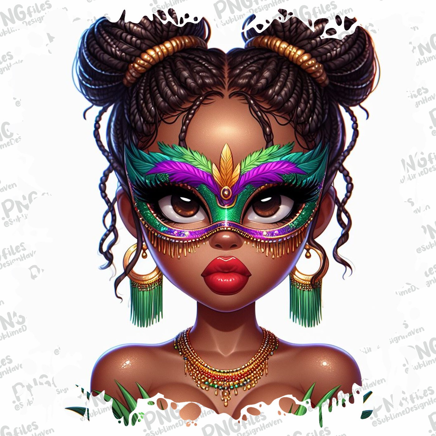 9x Black Woman Mardi Gras Bundle Sublimation Design PNG, Digital ...