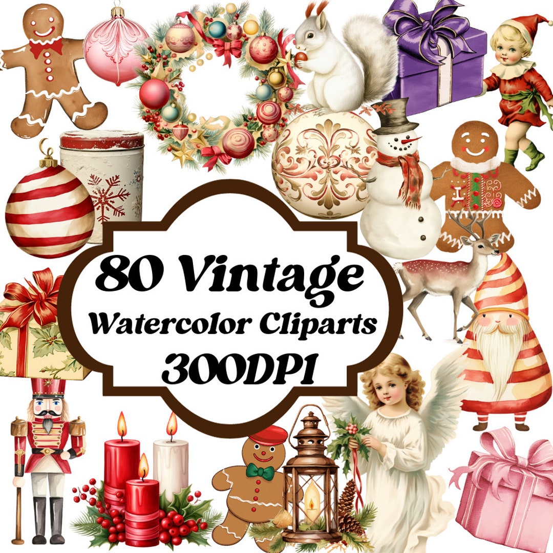 80 Watercolor Christmas Clipart, Santa Gift Clipart, Commercial Use ...