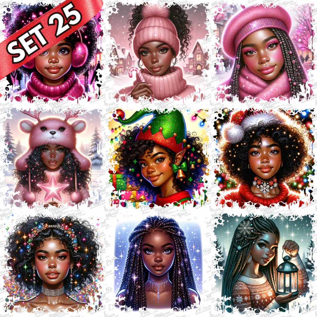9x Black Girl Bundle Sublimation Design PNG, Digital Download, Merry ...