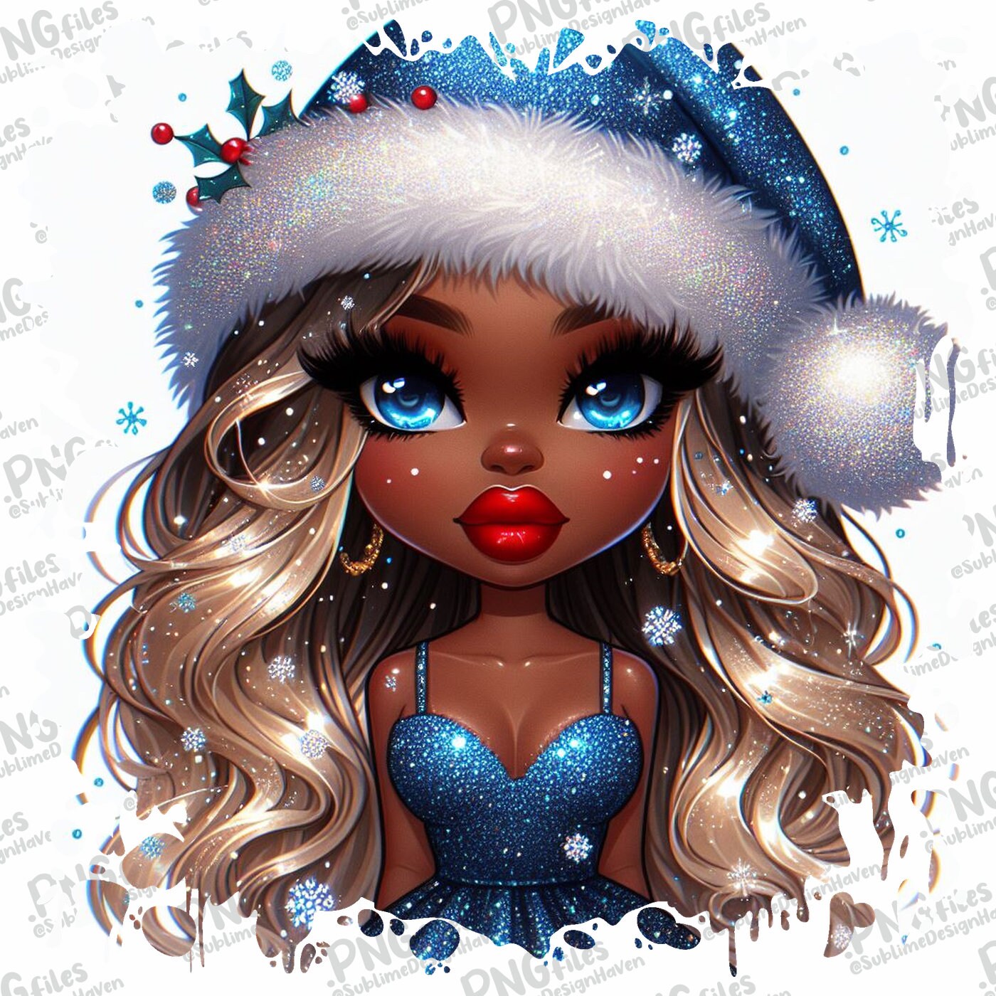 9x Afro Santa Girl Bundle Sublimation Design PNG, Digital Download, Merry Christmas Clip Art ...