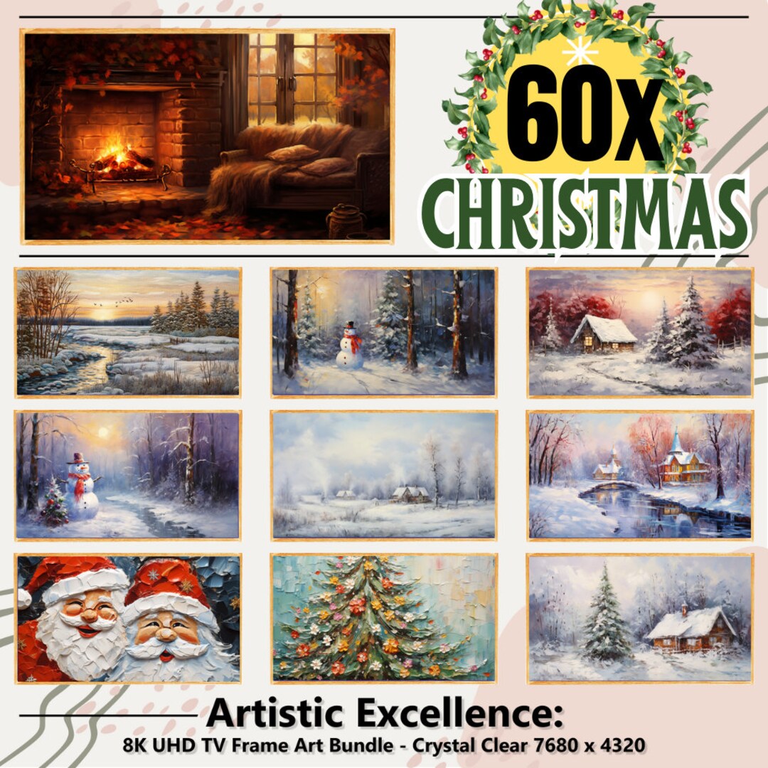 60x Christmas Frame TV Art Set Santa Claus Arts Christmas Frame TV Art ...