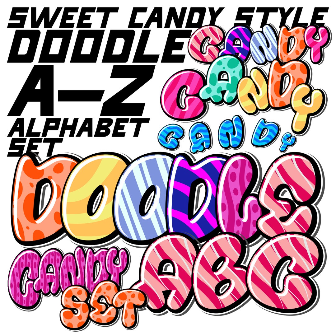 Candy Doodle Letters Bundle PNG, Cartoon Letters Clip Art, Digital ...