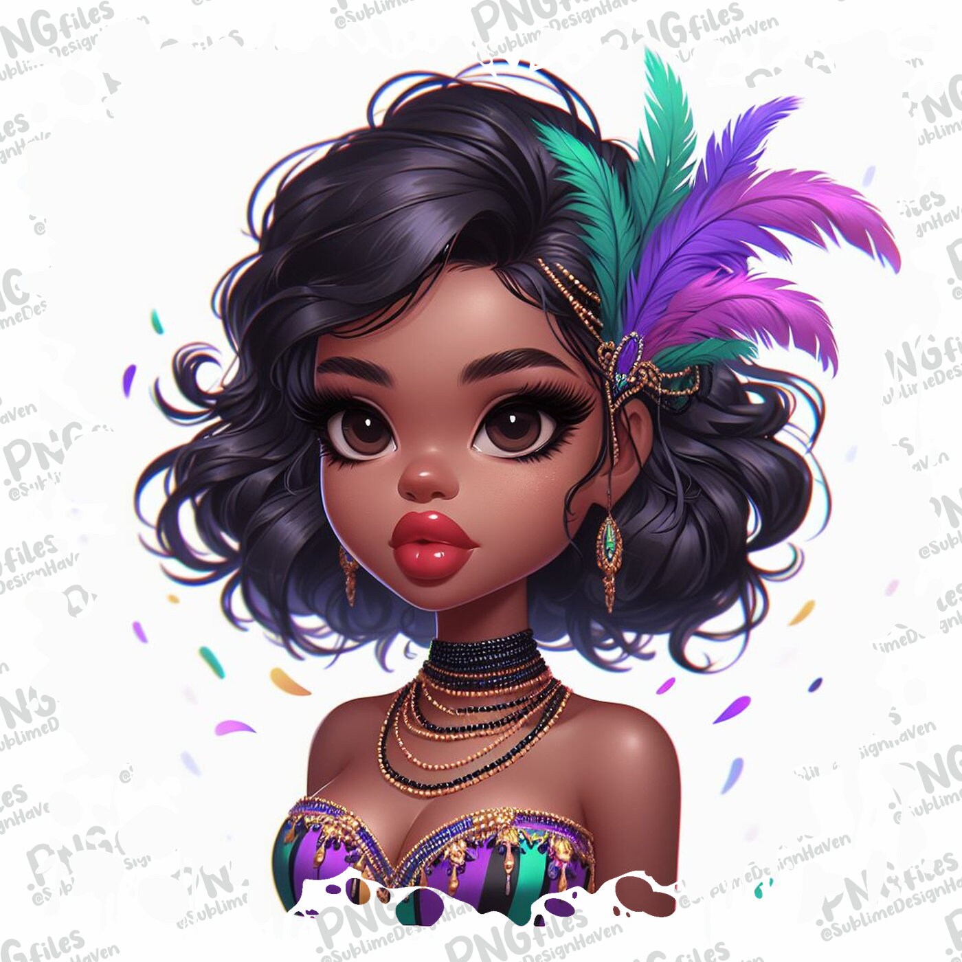 9x Black Woman Mardi Gras Bundle Sublimation Design PNG, Digital ...