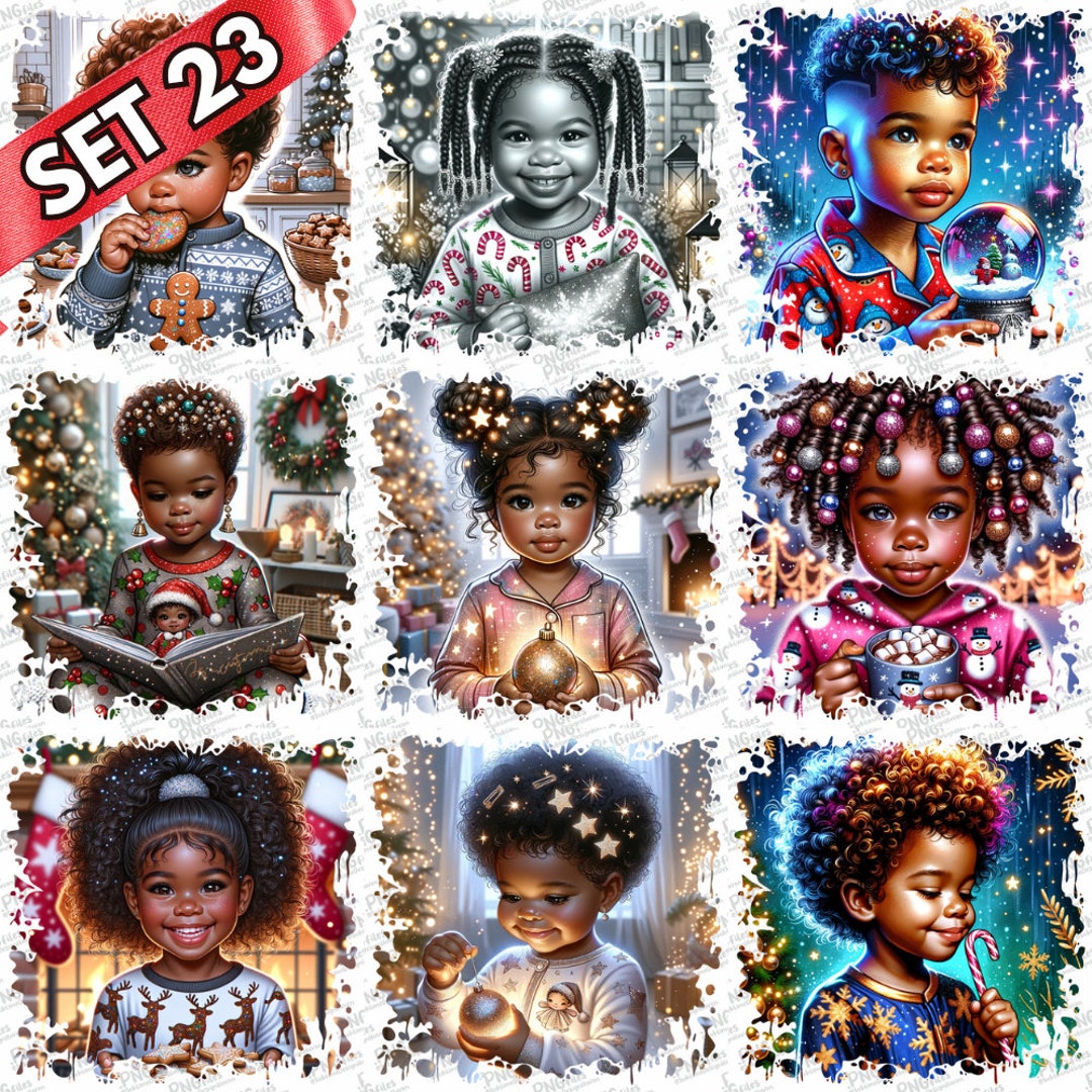 9x Christmas Black Kids Bundle Sublimation Design PNG, Digital Download ...