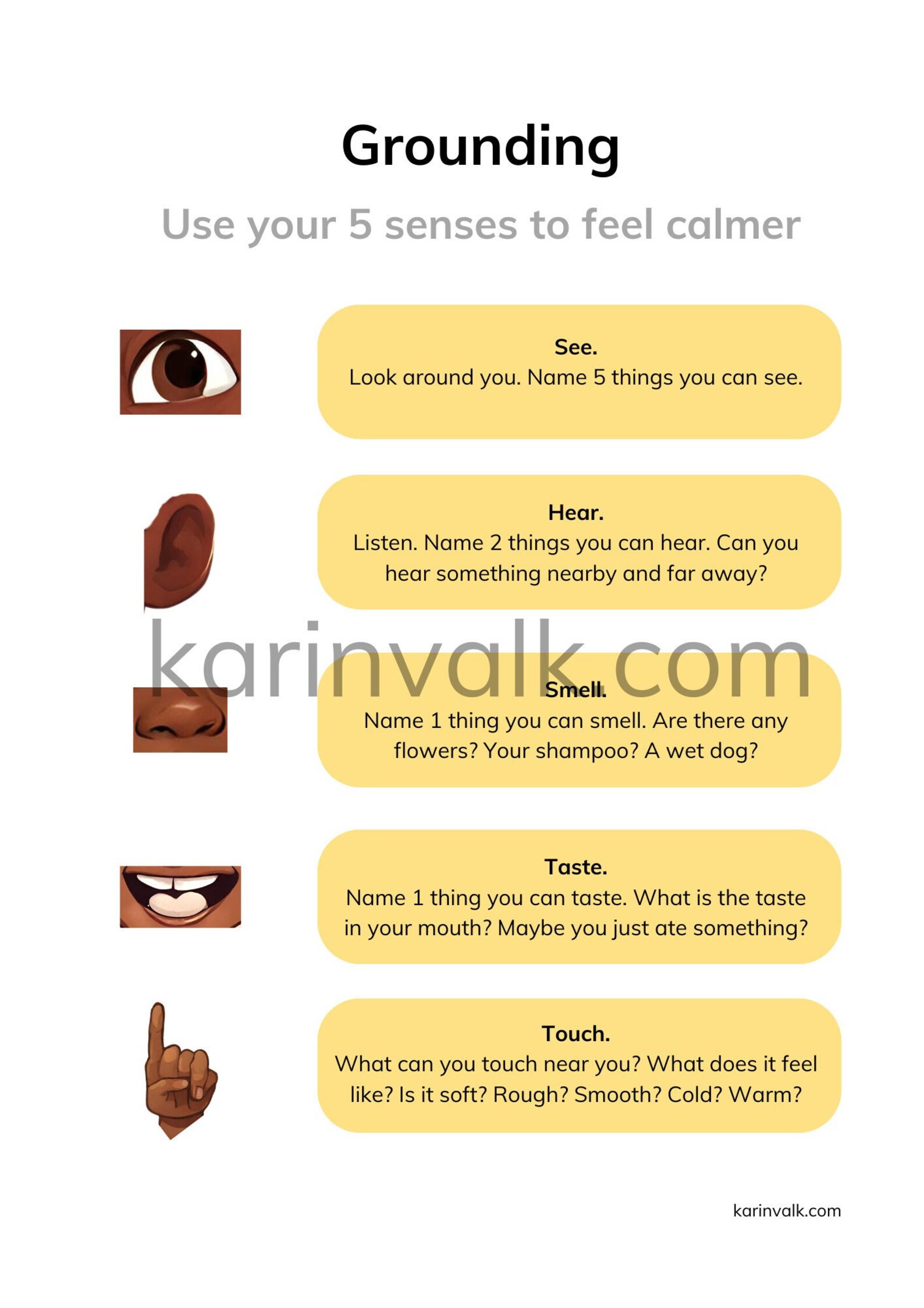 Grounding Techniques, ESL Learners, Grounding Worksheet, 5 Senses ...
