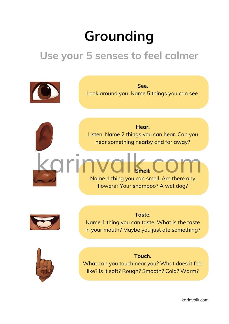 Grounding Techniques, ESL Learners, Grounding Worksheet, 5 Senses ...