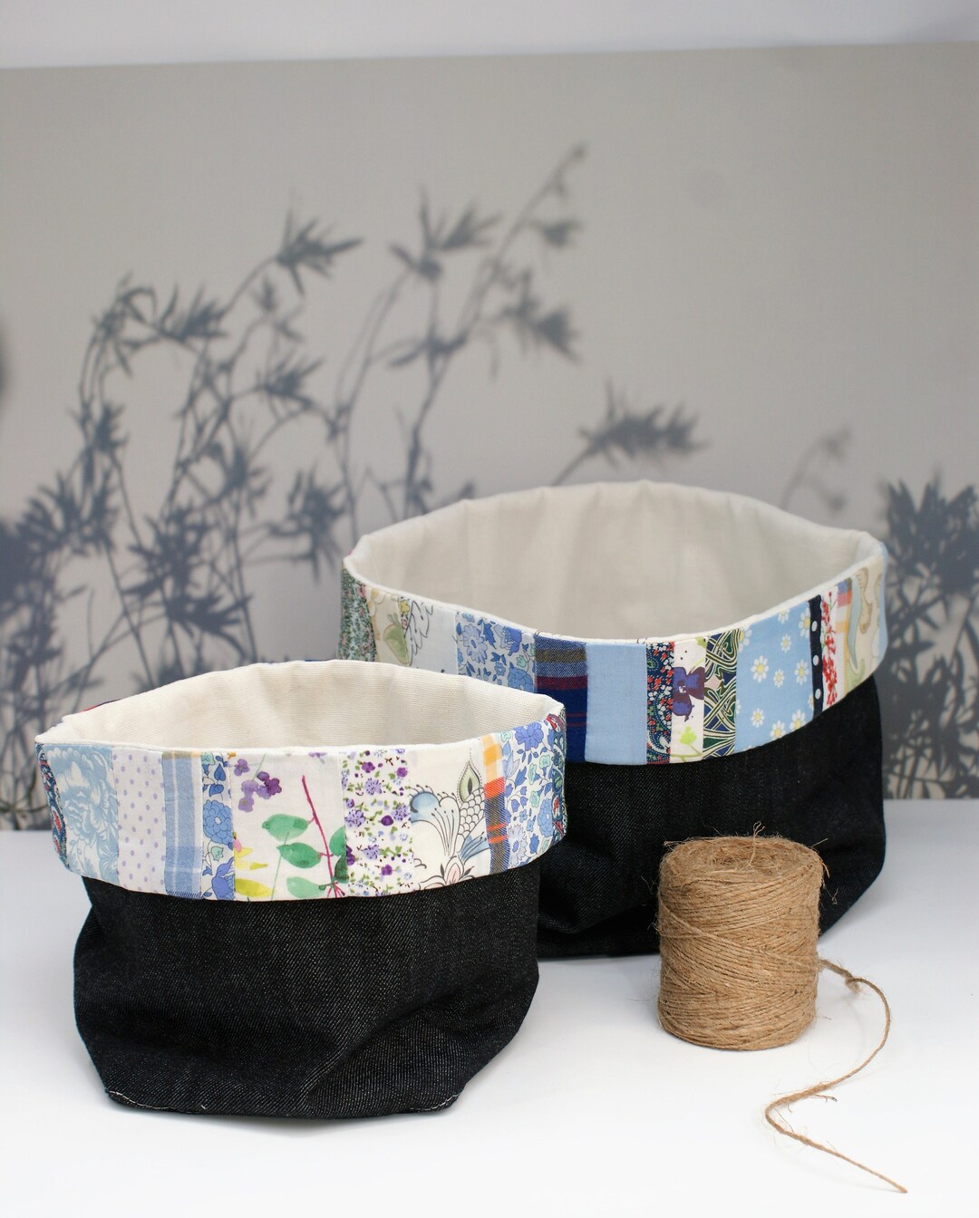 Denim Upcycled Fabric Baskets SET - Etsy