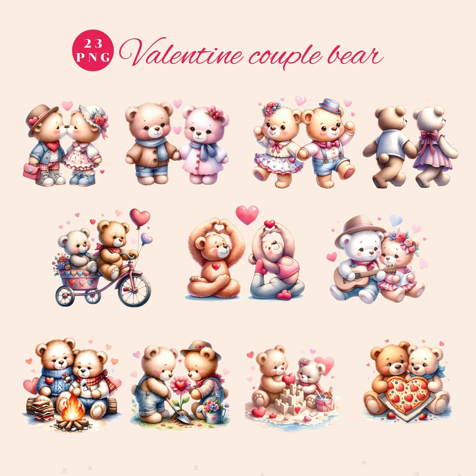 Valentines Bear Clipart, Couple Bear PNG, Valentines Clipart ...