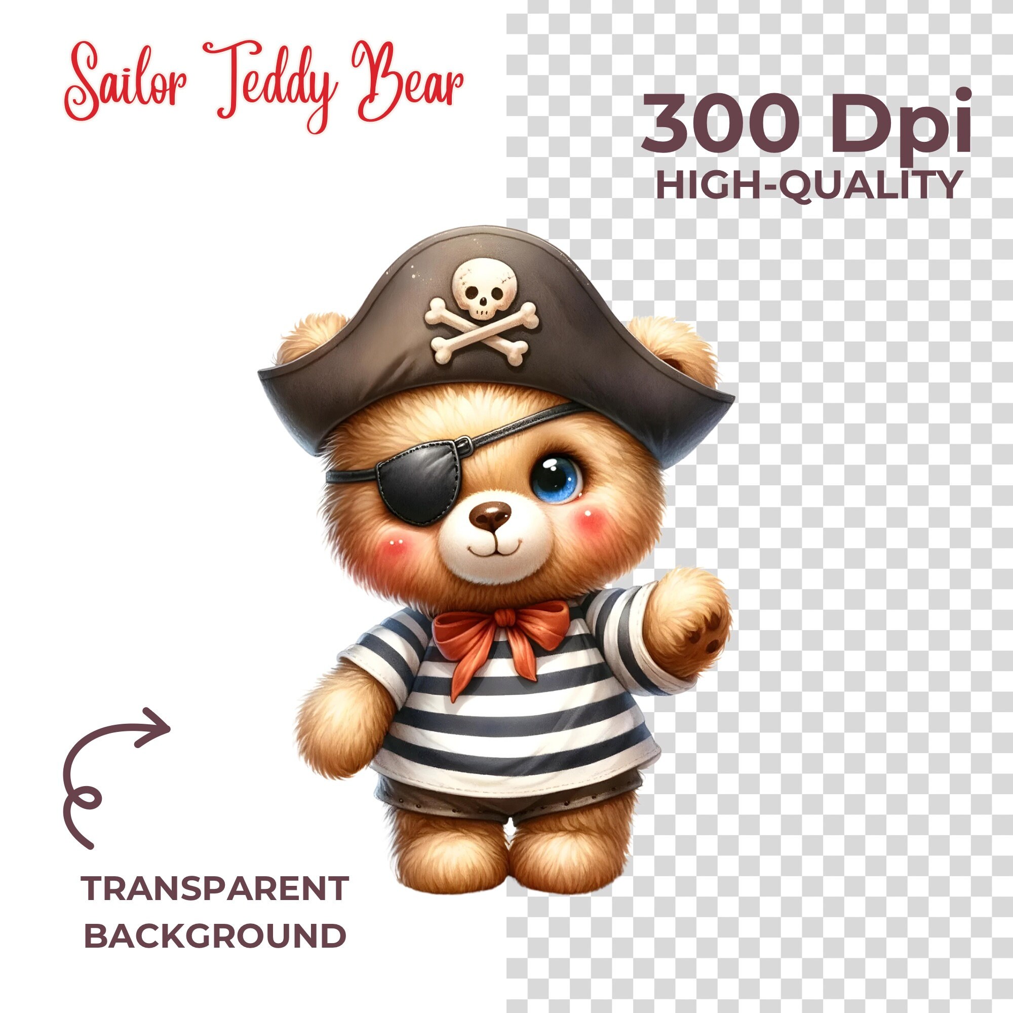 Watercolor Sailor Teddy Bear Clipart: Nautical Nursery PNG (digital ...