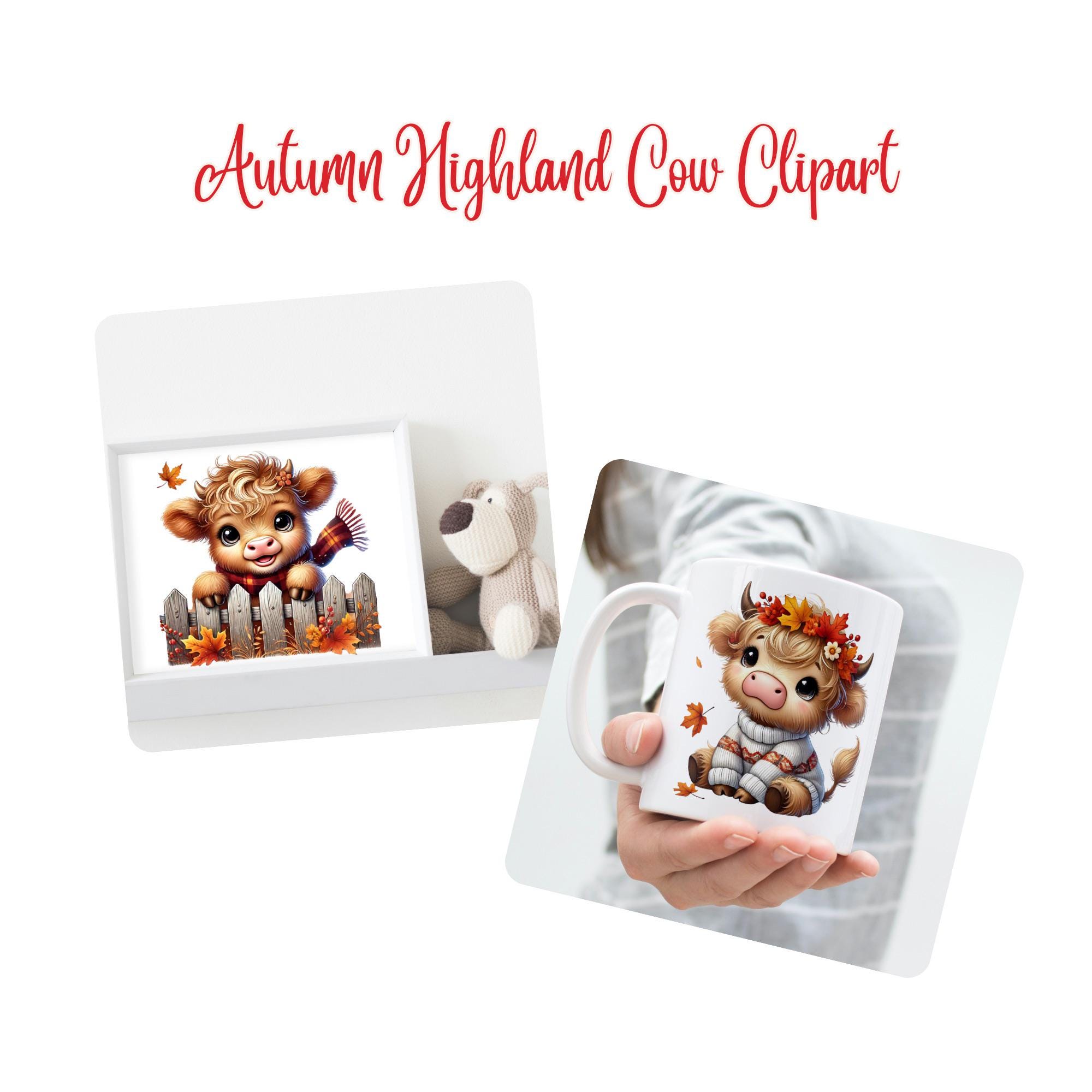 Watercolor Autumn Highland Cow Clipart, Cute Fall Highland Cow PNG ...