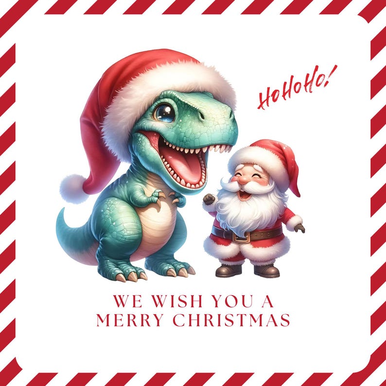 Watercolor Santa Dinosaur Clipart: Christmas Dino PNG (commercial Use ...