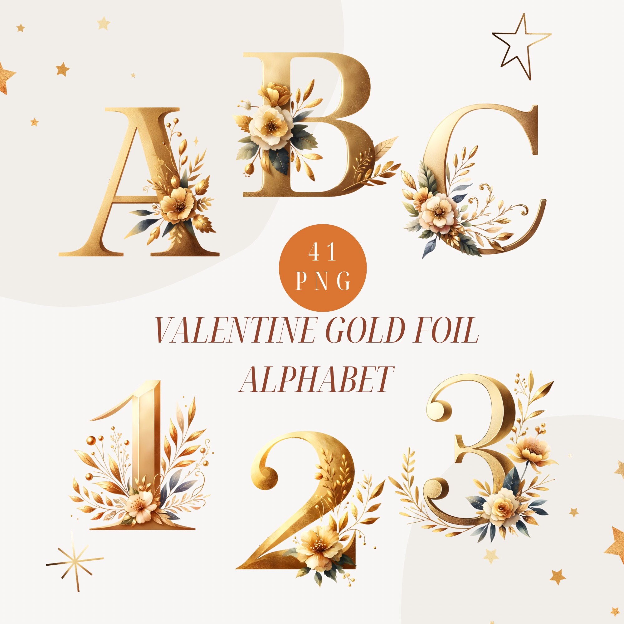 Golden Floral Alphabet Clipart, Golden Letters Clipart, Valentines ...