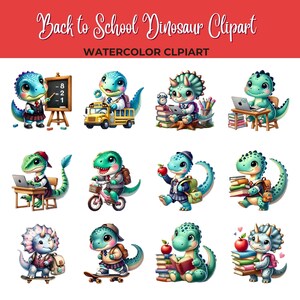 Watercolor Back to School Dinosaur Clipart, Reading Dinosaur PNG ...