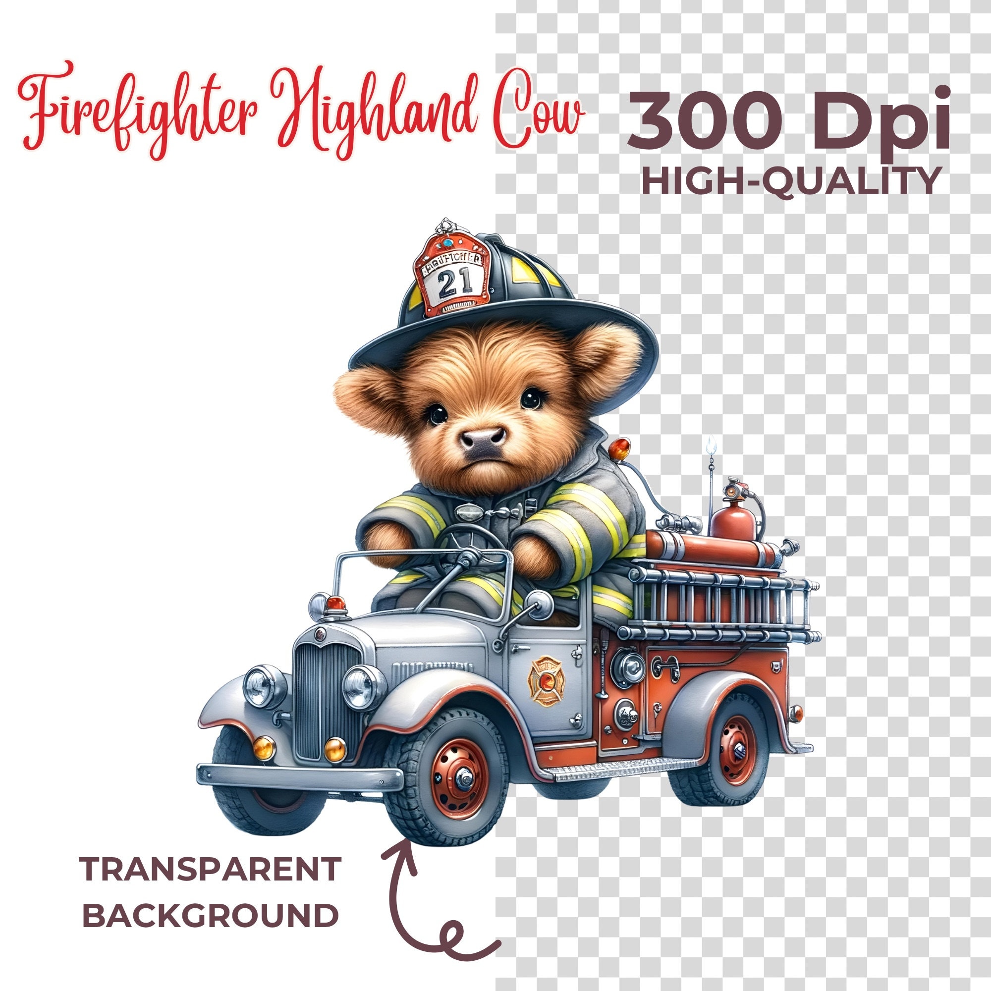 Watercolor Firefighter Cute Highland Cow Clipart, Highland Cow PNG ...