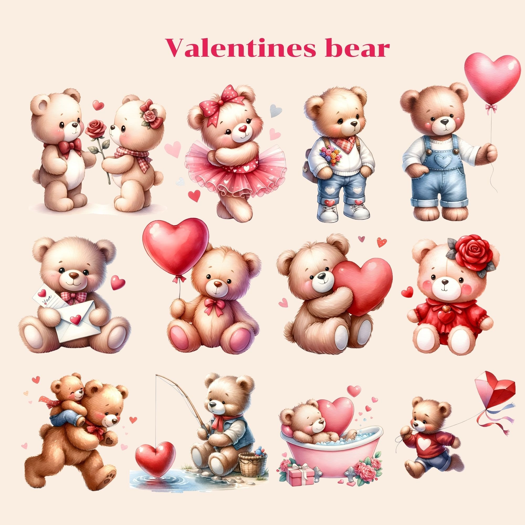 Valentines Bear Clipart, Cute Bear PNG, Valentines Clipart, Valentines ...