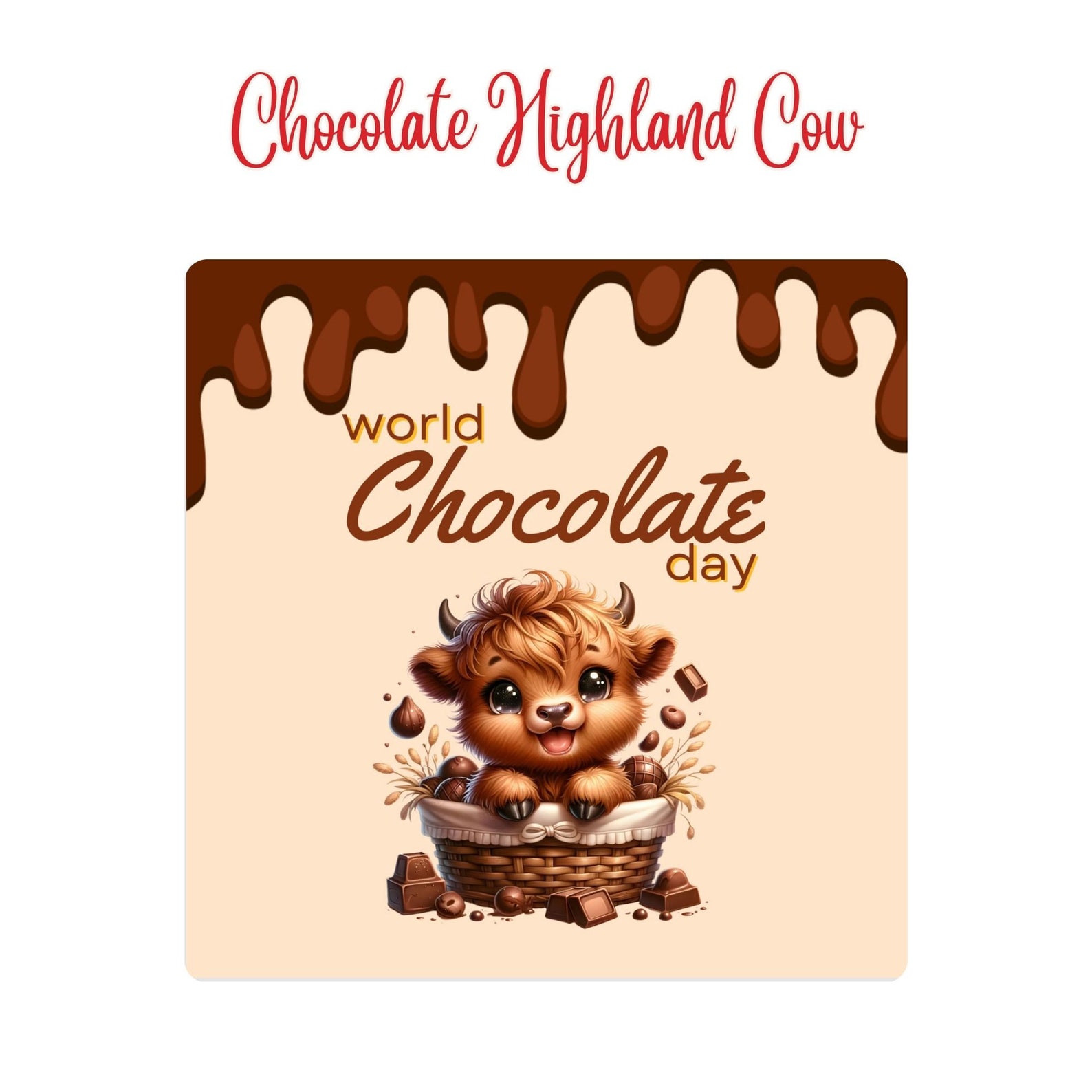 Watercolor Chocolate Highland Cow Clipart: Dessert PNG (digital ...