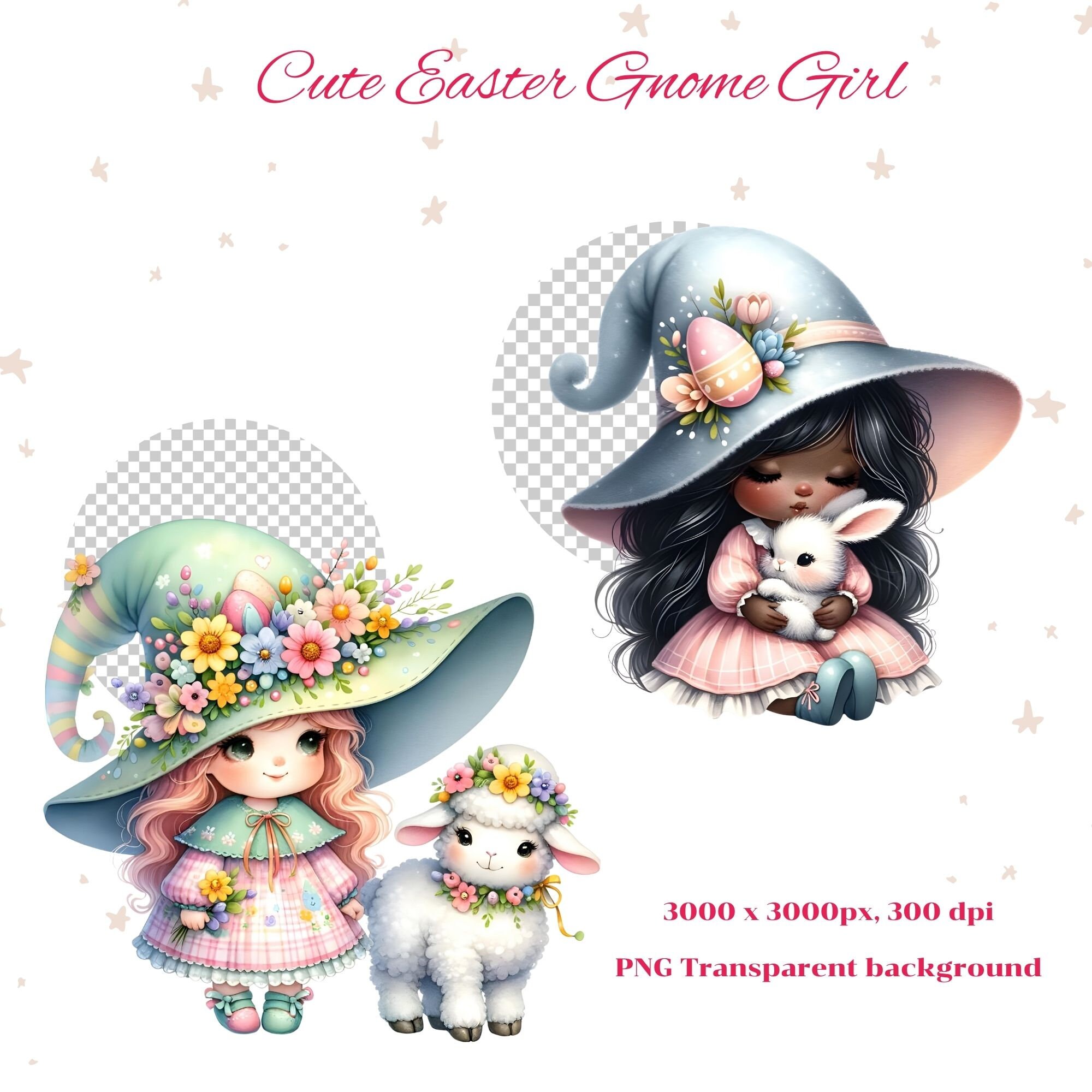 Cute Easter Gnome Girl Clipart, Easter Clipart, Nursery Decor, Easter ...