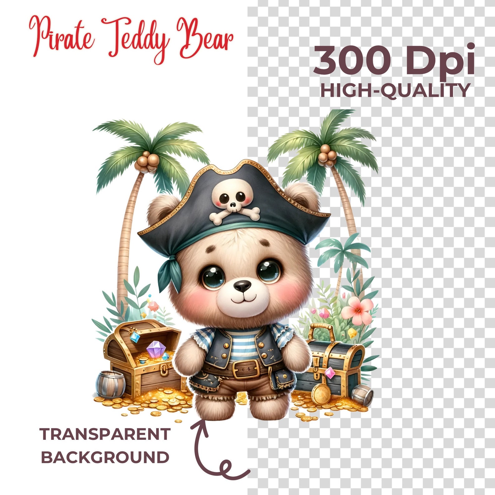 Watercolor Pirate Teddy Bear Clipart: Nursery PNG (digital Download) - Etsy
