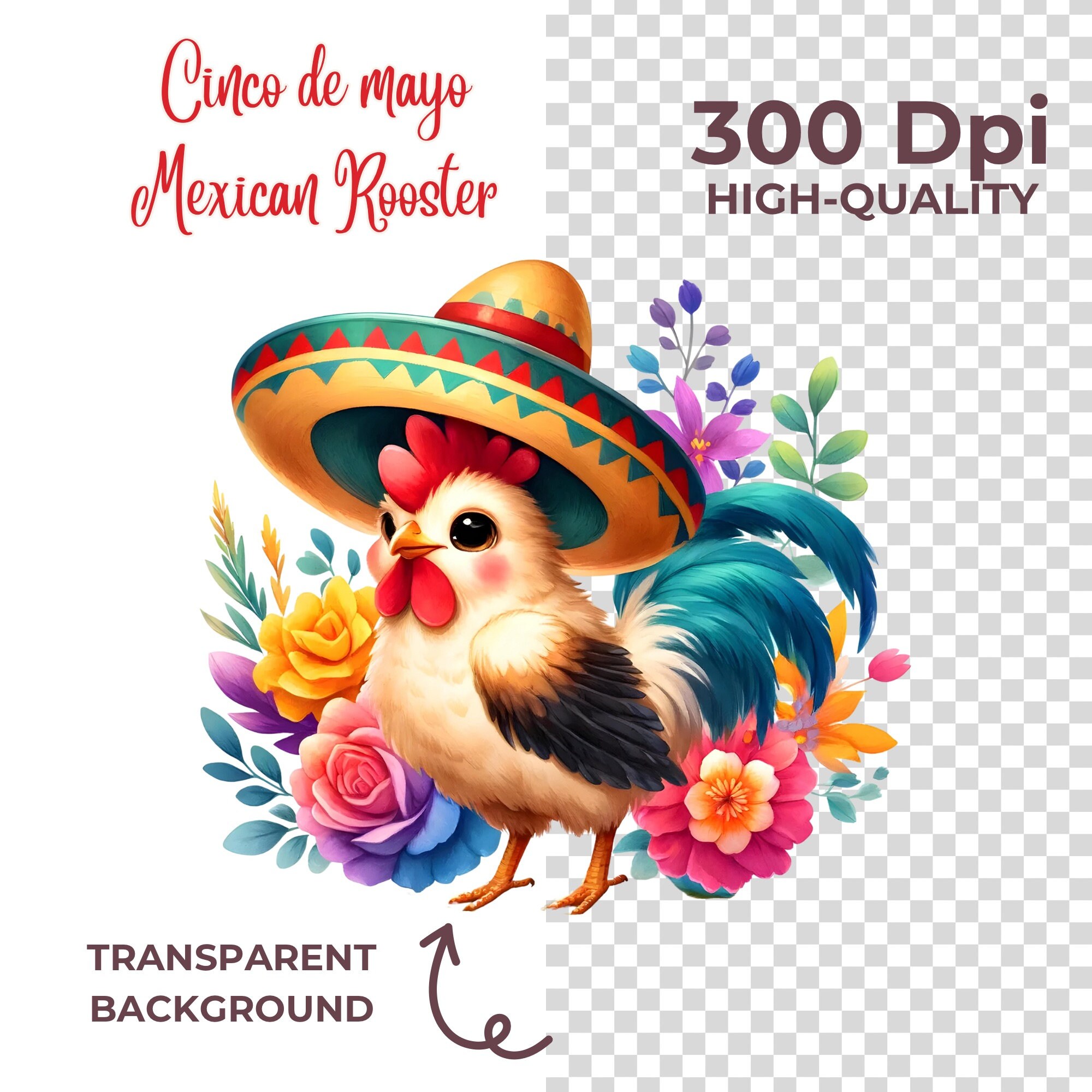 Watercolor Cinco De Mayo Mexican Rooster Clipart, Rooster PNG, Cinco De ...