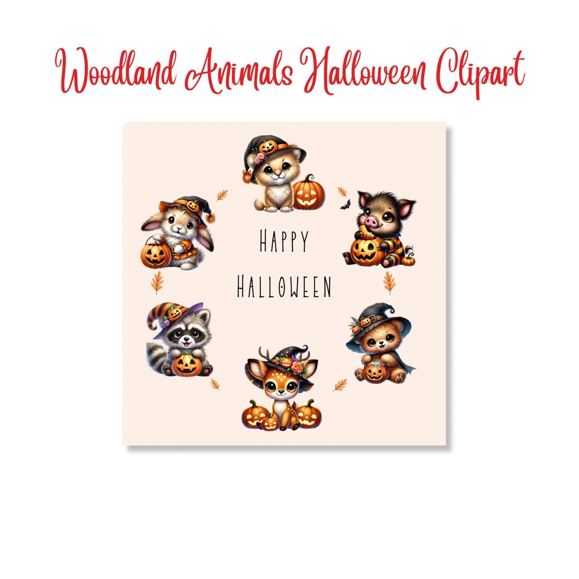 Watercolor Halloween Animals Clipart: Spooky Woodland PNG (commercial ...