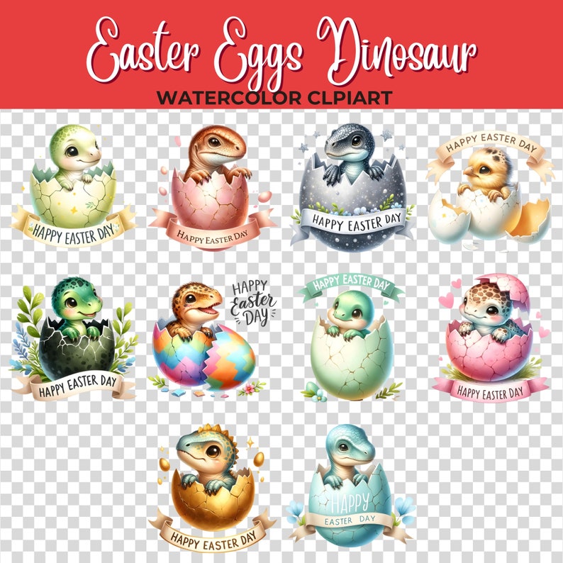 Watercolor Easter Dinosaur Clipart: Baby Dino PNG (commercial Use) - Etsy