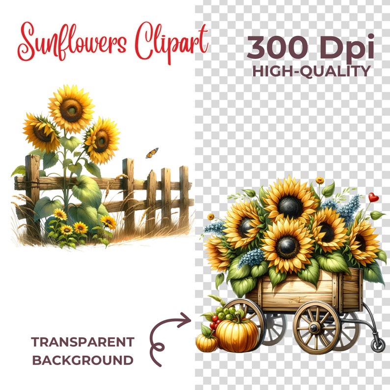 Watercolor Sunflower Clipart, Sunflower PNG, Floral Clipart, Sunflower ...