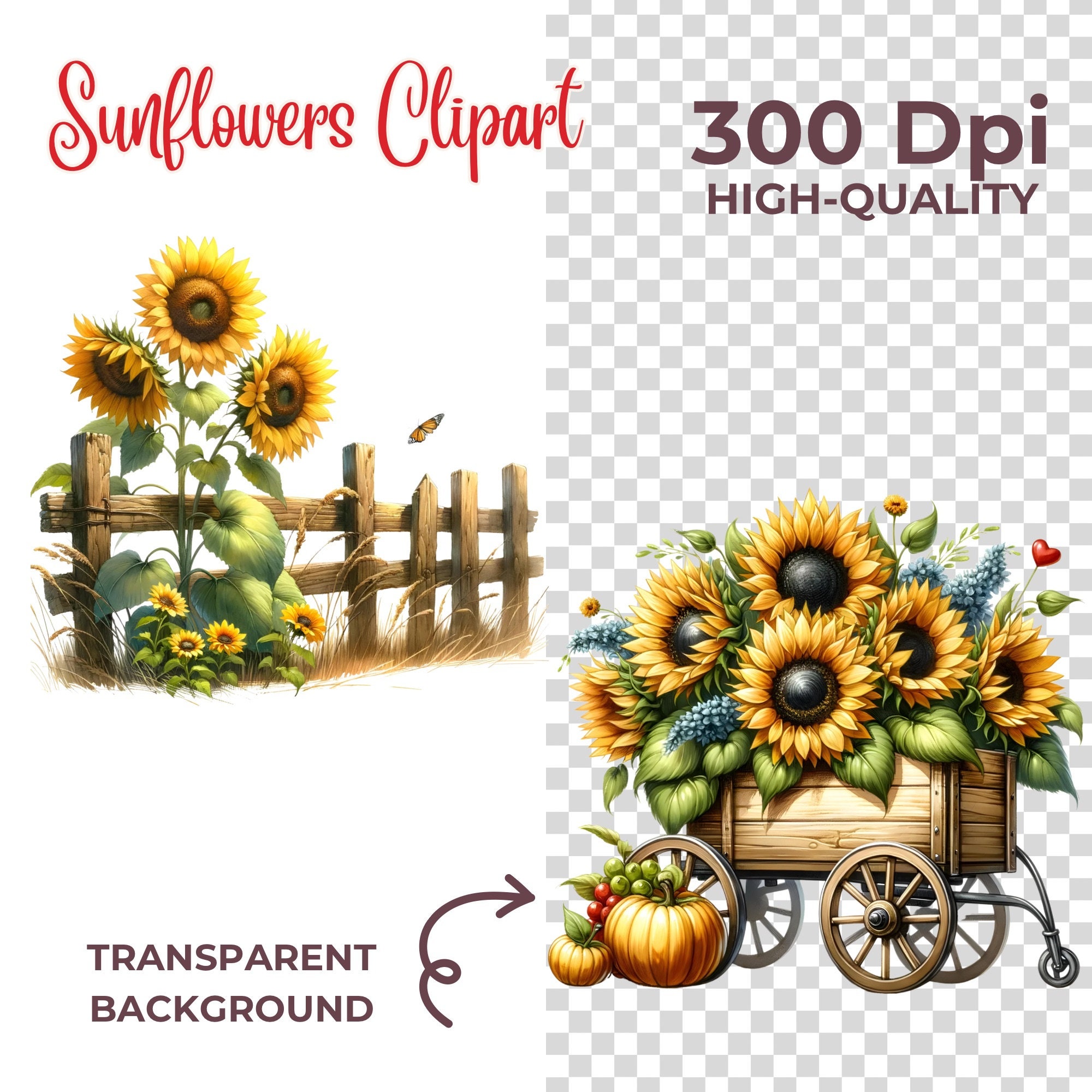 Watercolor Sunflower Clipart, Sunflower PNG, Floral Clipart, Sunflower ...