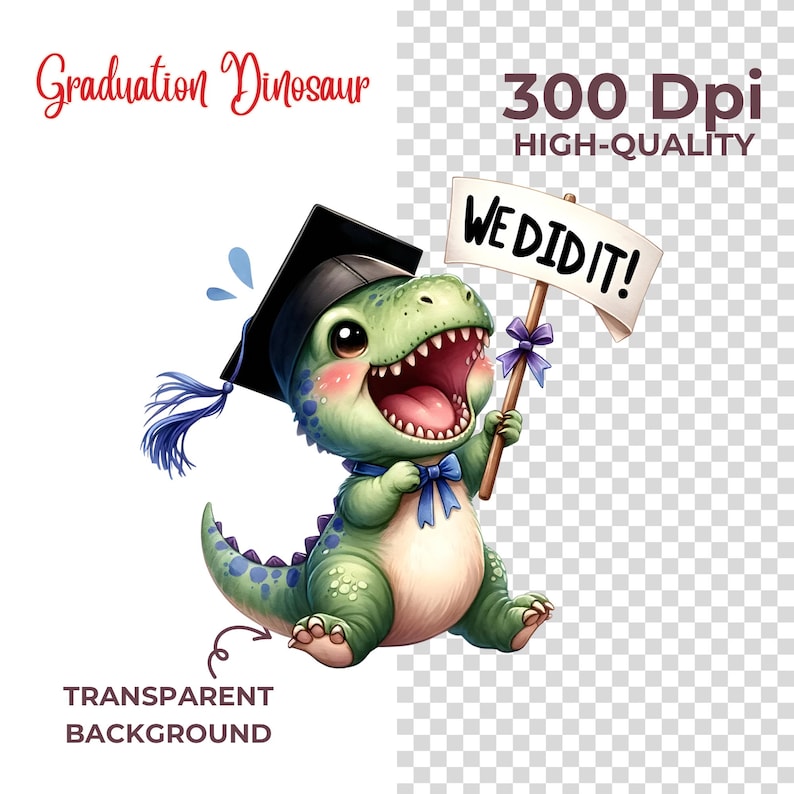 Watercolor Graduation Dinosaur Clipart, Dinosaur PNG, Preschool ...