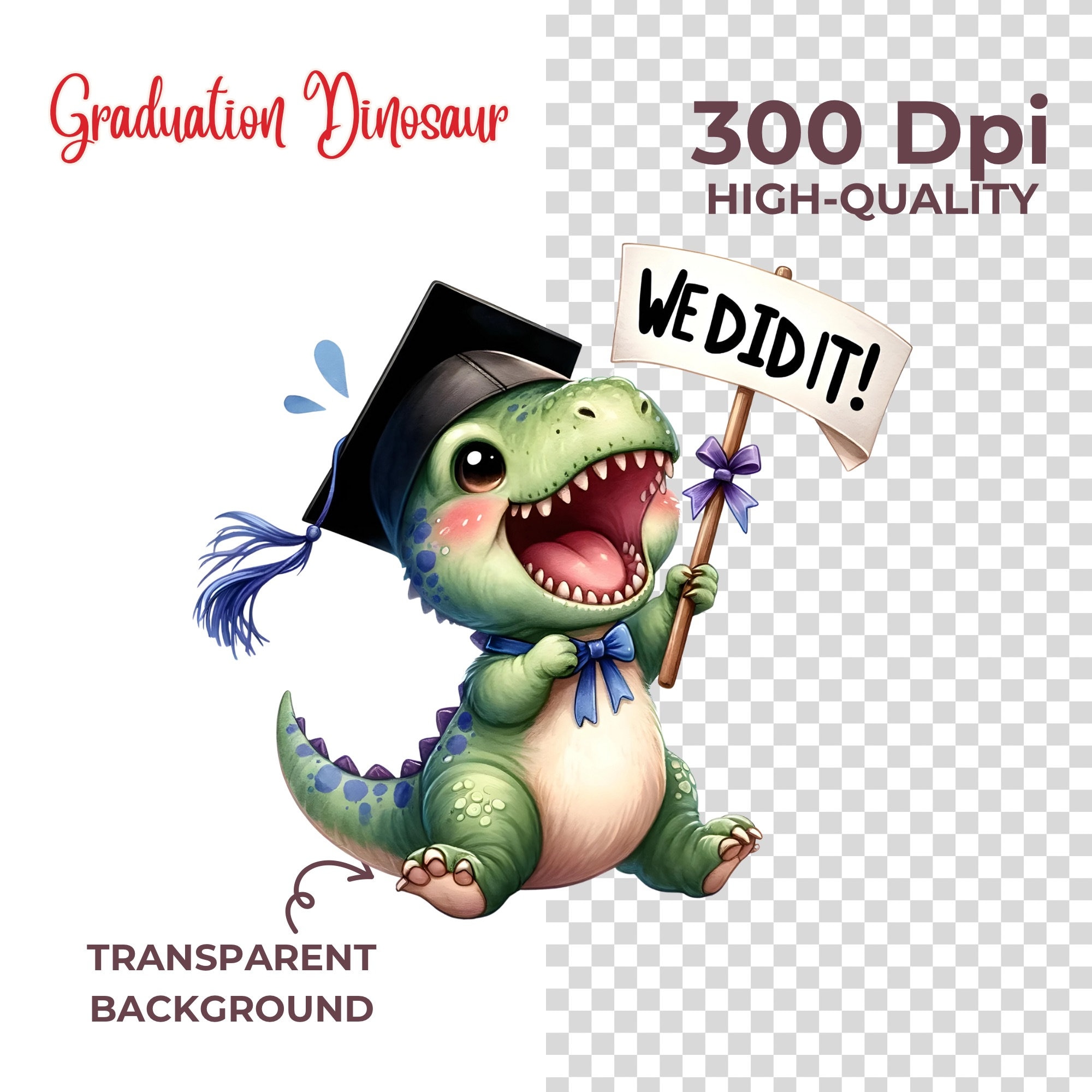 Watercolor Graduation Dinosaur Clipart: 20 PNG Images (commercial Use ...