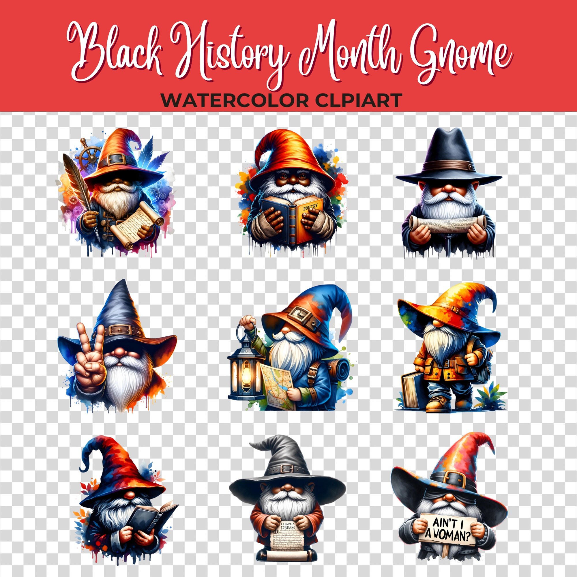 Black History Month Gnome Clipart, Black Historical Figures, Famous ...