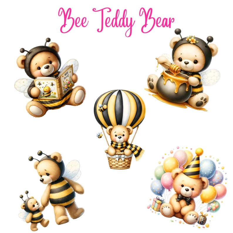 Watercolor Honeybees Teddy Bear Clipart, Teddy Bear PNG, Honeybees ...