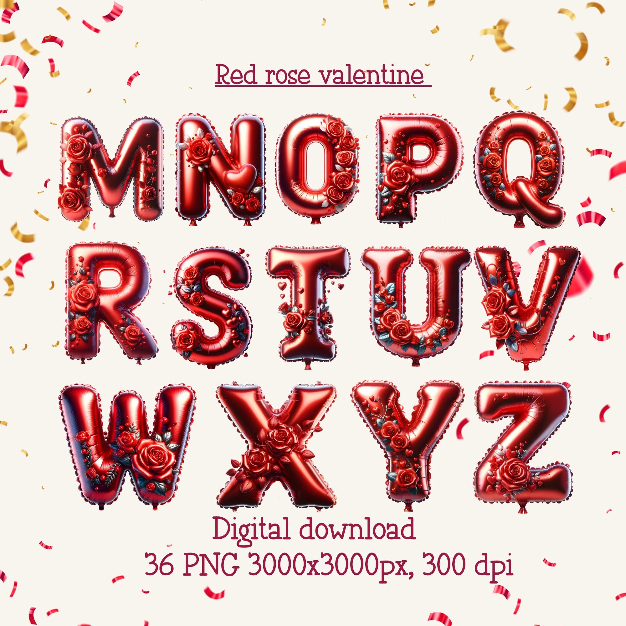 Balloon Letter Clipart, Valentines Day Balloon Clipart, Red Foil ...